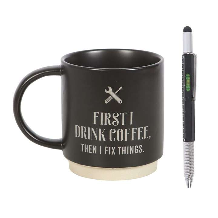 First I Drink Coffee Mug With Multi-tool Pen • Where Bluebirds Fly ...